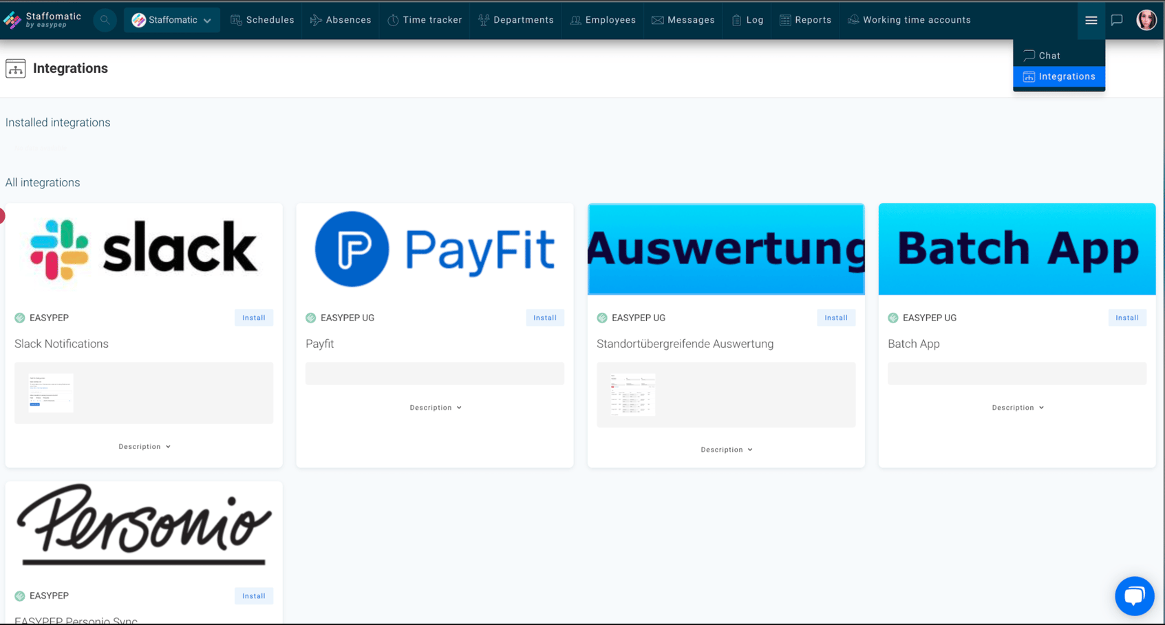 How does the API integration between Staffomatic and Personio work?